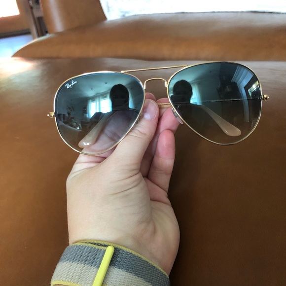 Ray-Ban | Accessories | Rayban Blue And Gold Large Aviators | Poshmark